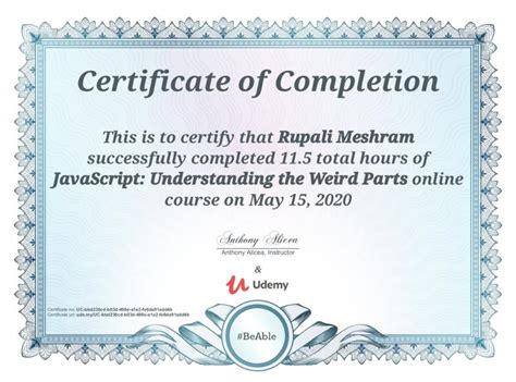 Rupali Meshram On Linkedin Javascript Udemy Javascriptframework Certification