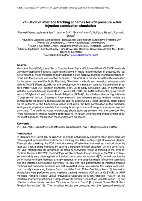 Pdf Evaluation Of Interface Tracking Schemes For Low Pressure Water Injection Atomization