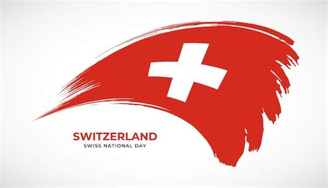 페인팅 효과 벡터 일러스트와 함께 스위스의 손 그리기 브러시 스트로크 플래그 프리미엄 벡터