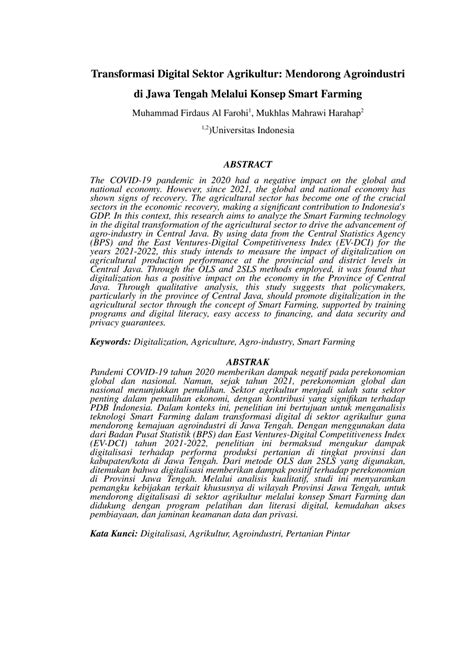 Pdf Transformasi Digital Sektor Agrikultur Mendorong Agroindustri Di Jawa Tengah Melalui