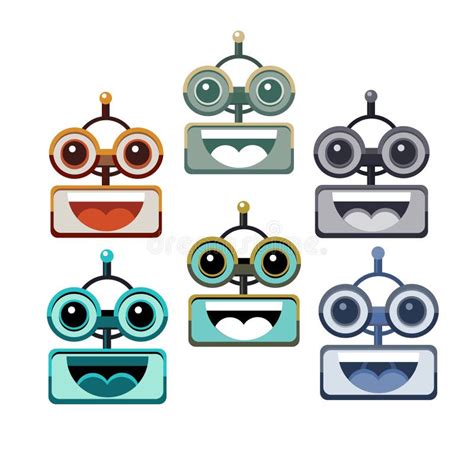 Cartoon Robot Face Smiling Cute Emotion Open Mouth Chat Bot Icon Set Stock Vector Illustration