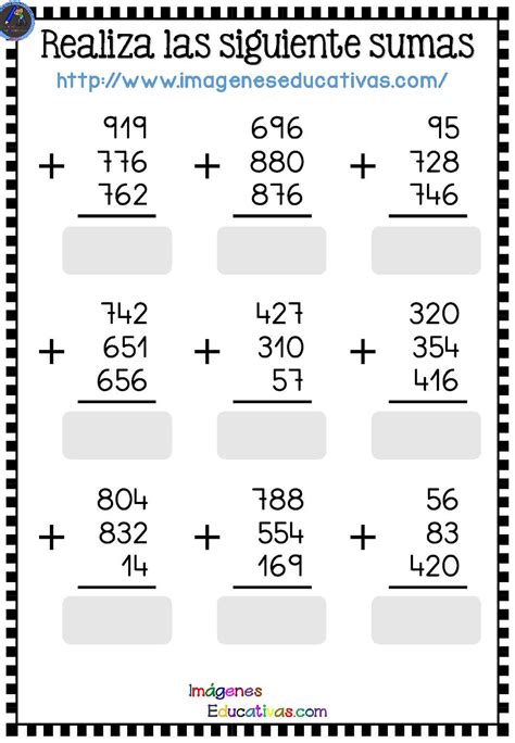 Fichas Sumas 3x3 Con Soluciones Pdfpágina14 Imagenes Educativas