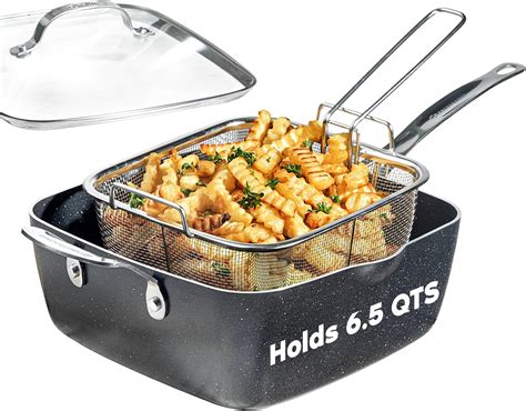 Granitestone 9 5 Inch Deep Frying Pan With Lid 4 Pc Non