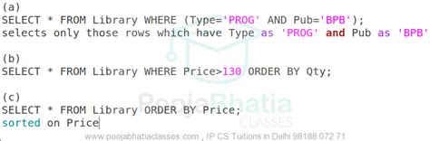 14 Write SQL Commands For The Following On The Basis Of Given Table
