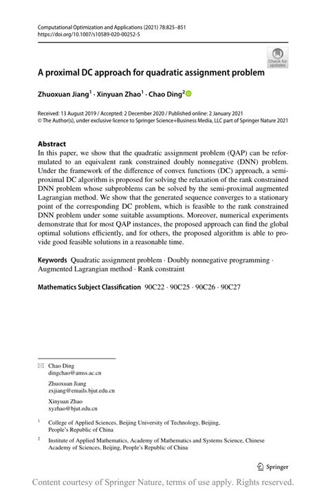 A Proximal Dc Approach For Quadratic Assignment Problem Request Pdf