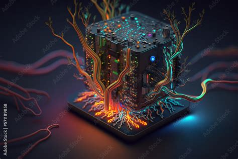 Neuroprocessor An Abstract D Illustration Of A Chip Processor With Bioluminescent Elements