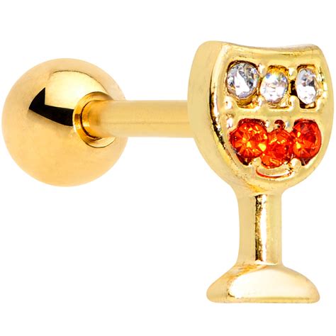 16g 14 Red Gem Gold Tone Holiday Wine Glass Cartilage Tragus