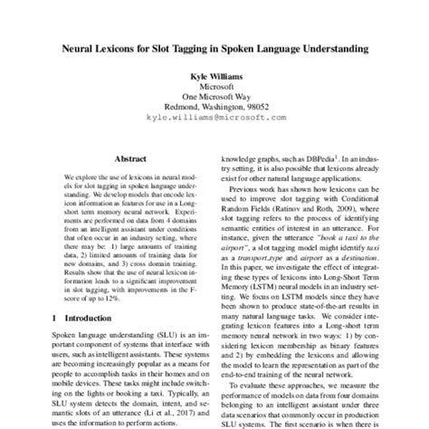 Neural Lexicons For Slot Tagging In Spoken Language Understanding Acl Anthology