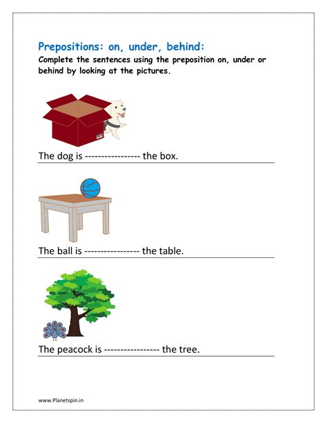 Preposition Worksheet For Grade 1