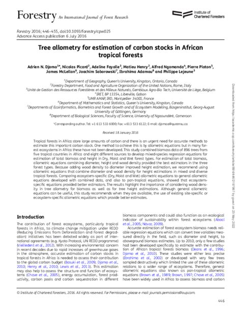Pdf Tree Allometry For Estimation Of Carbon Stocks In African Tropical Forests