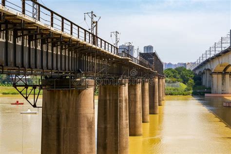 A Close Up Of The Railway Bridge Over The Yongjiang River In Nanning Guangxi China Stock Image