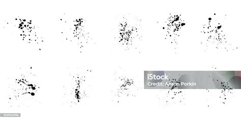 추상 스플래터 세트 검은 페인트 브러시 얼룩 페인트 브러시 스패터 얼룩 질감 더러운 잉크 튀김 거친 얼룩 잉크 얼룩 수집 그런지