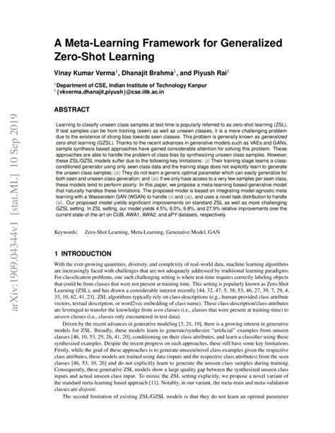 A Meta Learning Framework For Generalized Zero Shot Learning Deepai