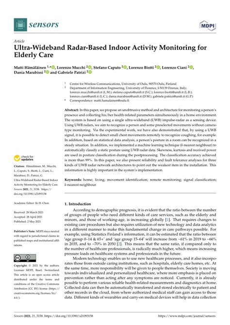 Pdf Ultra Wideband Radar Based Indoor Activity Monitoring For Elderly Care