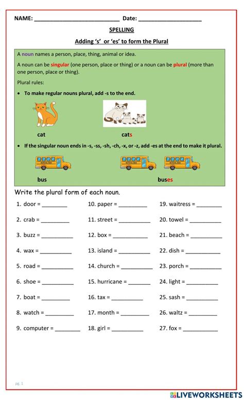 Adding ‘s Or Es To Form The Plural Worksheet In 2025 Plurals