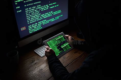 Coding Through The Night High Angle Shot Of An Unidentifiable Hacker Using A Computer Late At
