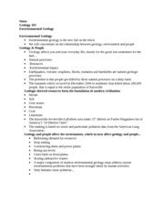 Notes GEOLOGY 103 Environmental Geology Notes Geology 103 Envirnonmental Geology Environmental
