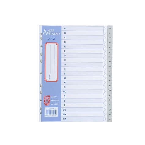 Lion A Z Pp Index Divider A4 Grey Kk Officepoint