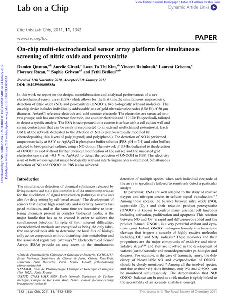 Pdf On Chip Multi Electrochemical Sensor Array Platform For