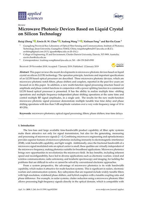 Pdf Microwave Photonic Devices Based On Liquid Crystal On Silicon Technology