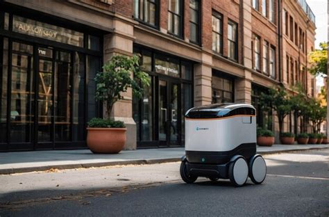 Premium Photo Autonomous Delivery Robots On City Sidewalk