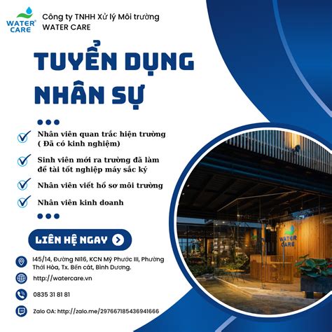 Tuyển dụng nhân sự Công ty TNHH Xử lý Môi trường Water Care Công ty TNHH Xử Lý Môi Trường