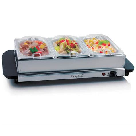 Megachef 15 L Stainless Steel Warming Tray With 3 Crocks 985103786m The Home Depot