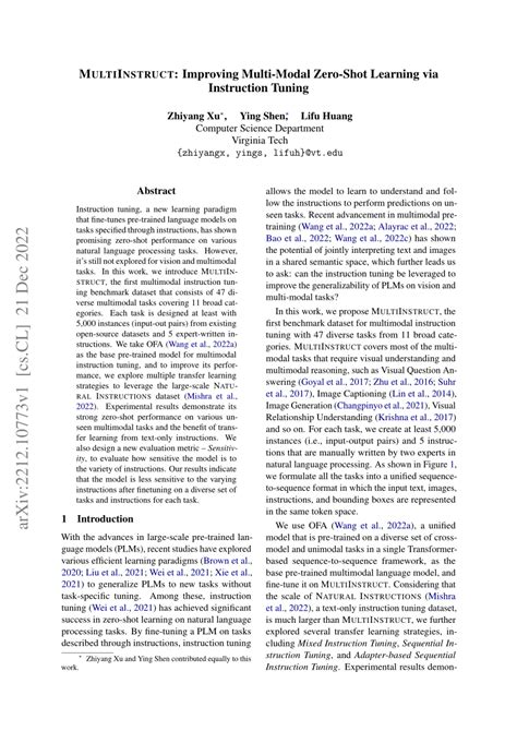 Pdf Multiinstruct Improving Multi Modal Zero Shot Learning Via Instruction Tuning