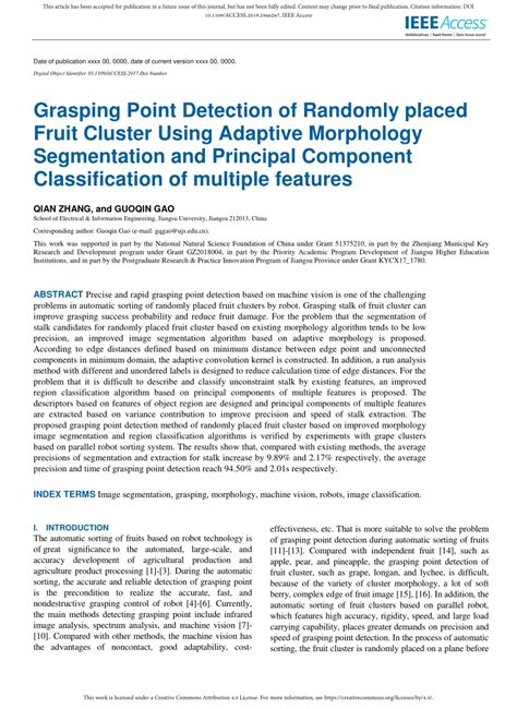Pdf Grasping Point Detection Of Randomly Placed Fruit Cluster Using Adaptive Morphology