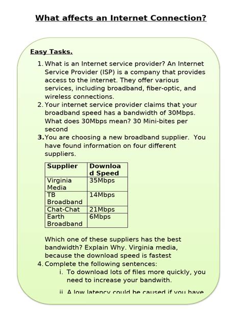 Task 1 Bandwidth Latency Pdf Internet Access Broadband
