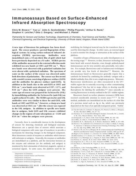 Pdf Immunoassays Based On Surface Enhanced Infrared Absorption