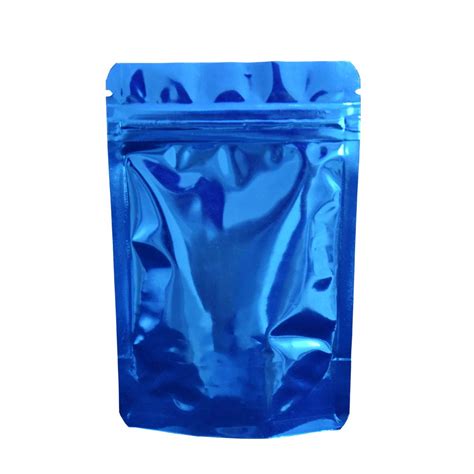 Buy 100pcs Stand Up Blue Glossy Aluminum Foil Packaging Bag 85x13cm