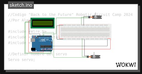 pantalla lcd i2c con servo motor arduino uno back to the future wokwi