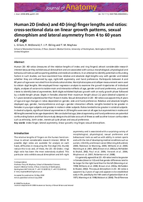 Pdf Human 2d Index And 4d Ring Finger Lengths And Ratios Cross Sectional Data On Linear