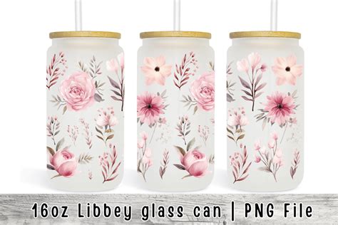 Flowers 16oz Libbey Glass Can Wrap Graphic By Sasikharn · Creative Fabrica