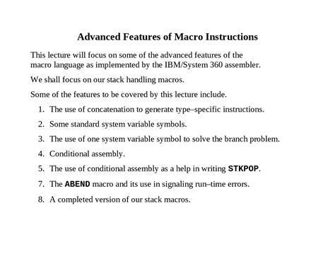 Advanced Features Of Macro Instructions Lecture Notes Cpsc 3121