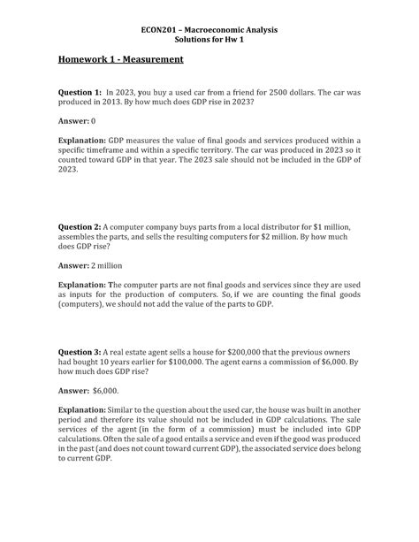 ECON 201 2023 HW1 Solutions Solutions For Hw 1 Homework 1 Measurement Question 1 In 2023
