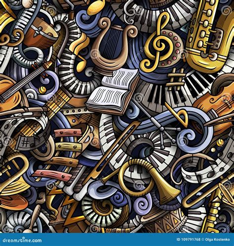 Cartoon Cute Doodles Classical Music Seamless Pattern Stock Vector Illustration Of Composer