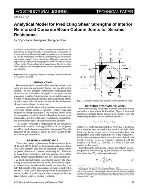 Pdf Hwang Et All Analytical Model For Predicting Shear Strengths Of