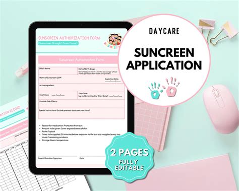 Daycare Sunscreen Consent Authorization And Records Templates Teacher Resources Daycare