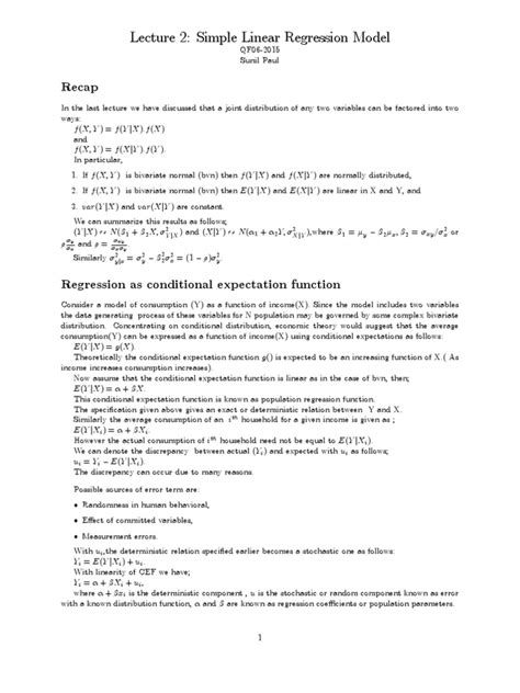 Lecture 2 Simple Linear Regression Model Recap Pdf Regression