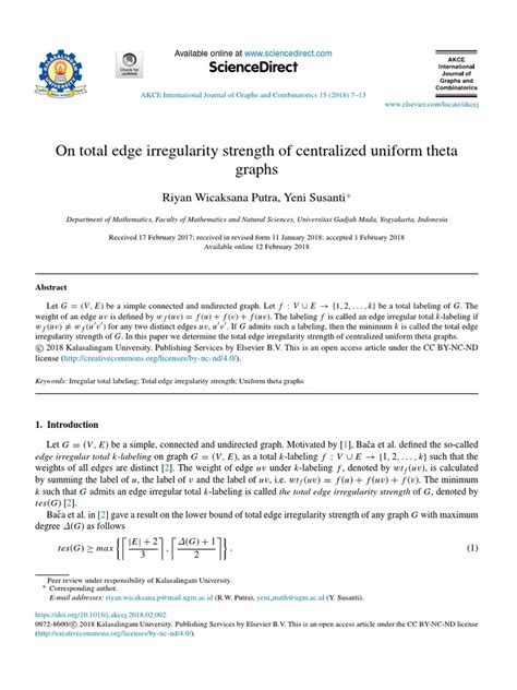On Total Edge Irregularity Strength Of Centralized Uniform Theta Graphs Pdf Vertex Graph