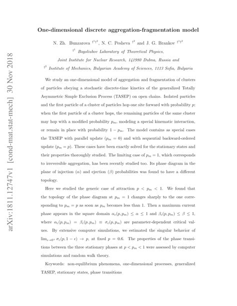 Pdf One Dimensional Discrete Aggregation Fragmentation Model