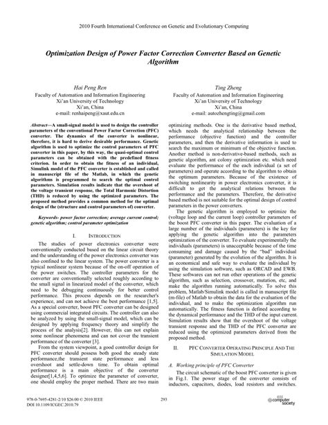 Pdf Optimization Design Of Power Factor Correction Converter Based On Genetic Algorithm