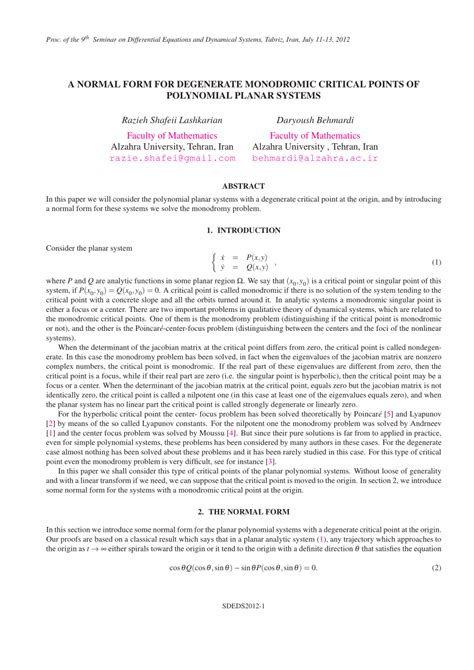 Pdf A Normal Form For Degenerate Monodromic Critical Points Of