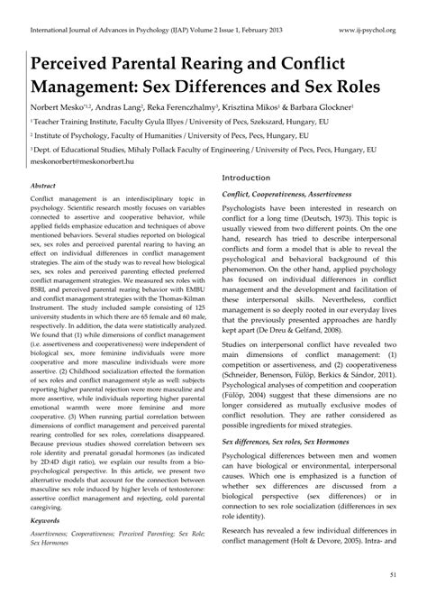 PDF Perceived Parental Rearing And Conflict Management Sex Differences And Sex Roles