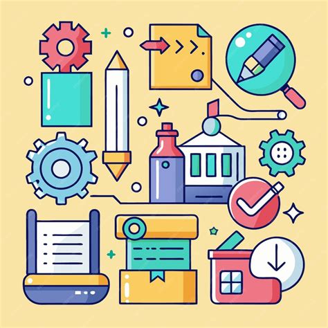 Colorful Flat Design Icons Set For Project Management Workflow And Development Premium Ai