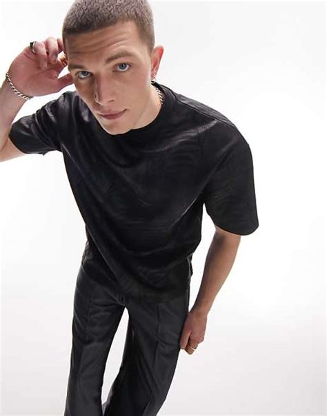 Topman Oversized All Over Animal Print Faux Leather T Shirt In Black Asos