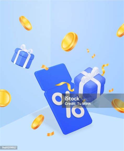 바우처 선물 상자가 있는 쿠폰 색종이 배경 개념에 떨어지는 동전 3d 벡터 일러스트 레이 션 50퍼센트에 대한 스톡 벡터 아트 및 기타 이미지 Istock