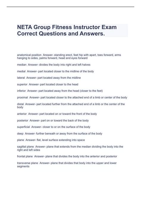 NETA Group Fitness Instructor Exam Correct Questions And Answers Stuvia US